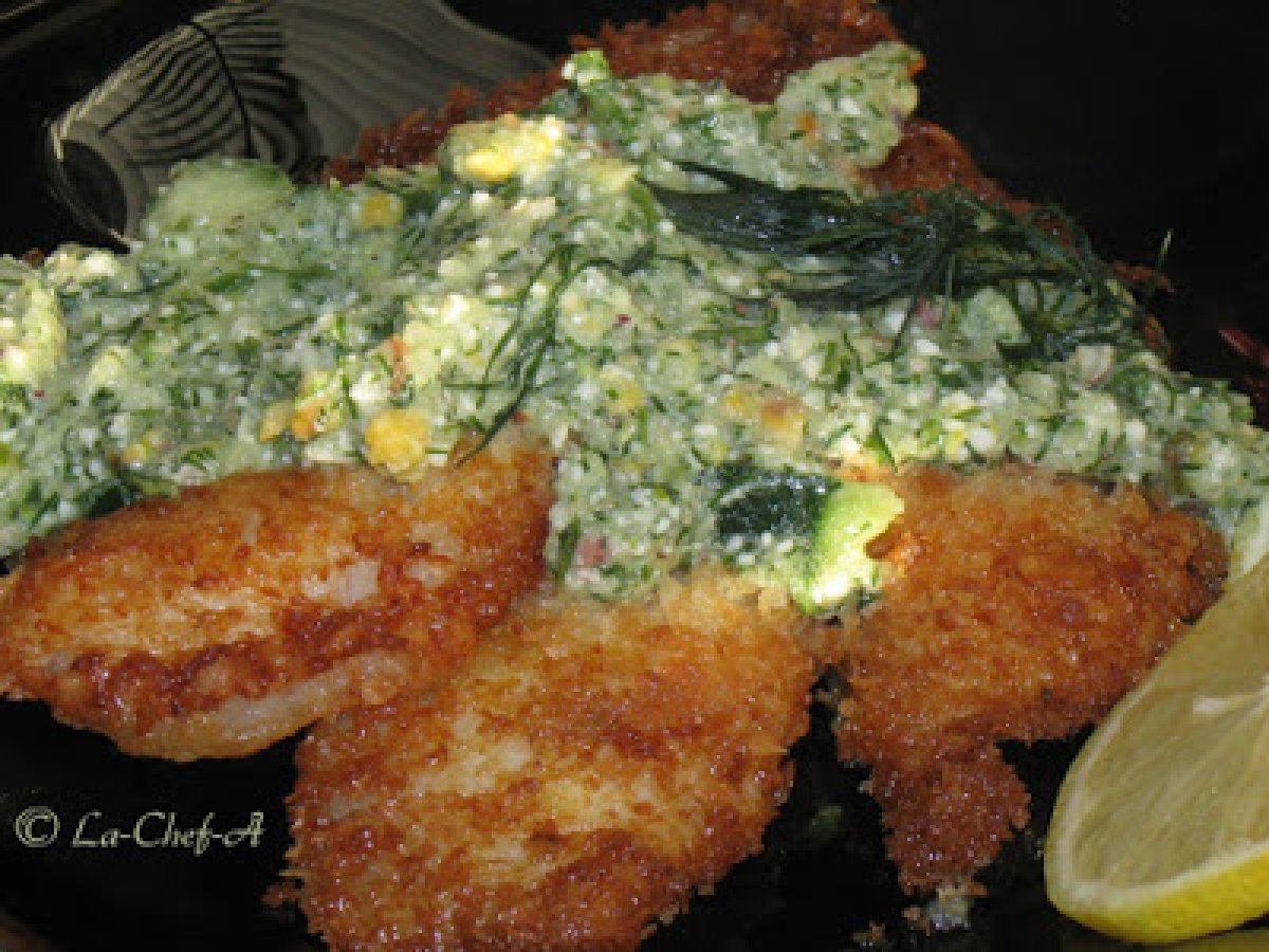 Rețetă de cod prăjit cu sos pesto de castraveți