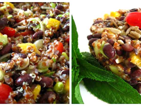 Rețetă de quinoa cu fasole neagră și vinegretă de caise