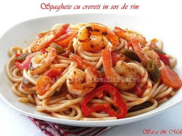 Rețetă de spaghete cu creveti în sos de vin