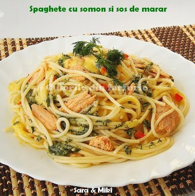 Rețetă de spaghete cu somon și sos de mărar